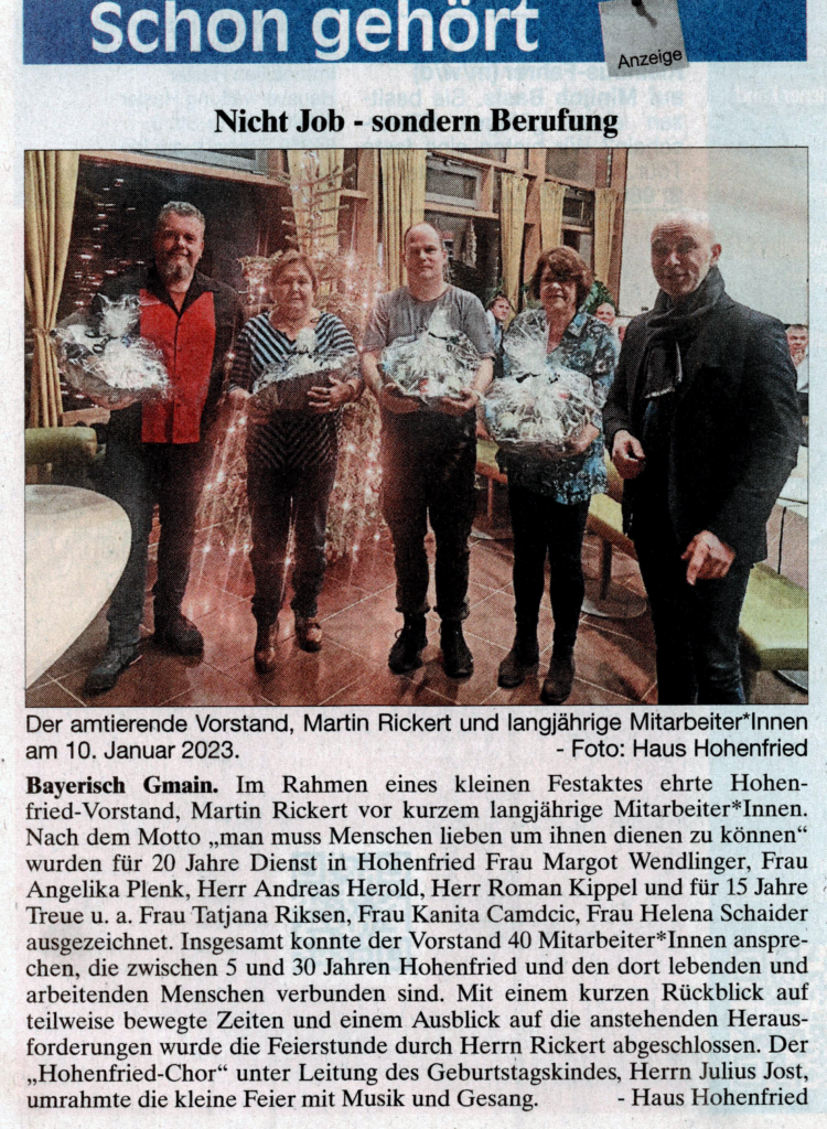 Mitarbeiterehrung - Hohenfried e.V.