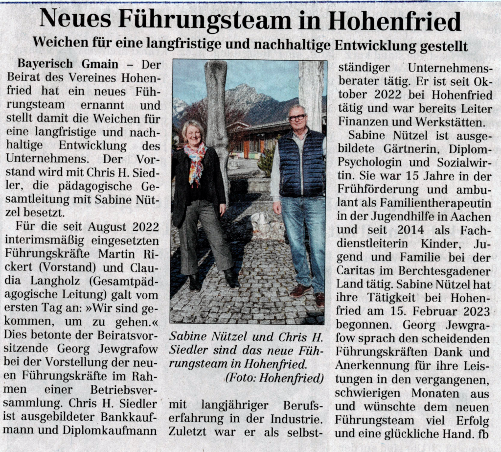 Neue Führung - Hohenfried e.V.
